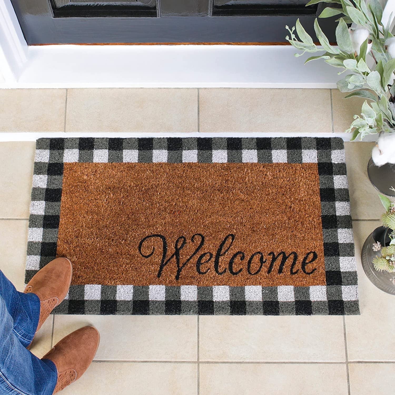 Doormat - Farmhouse Buffalo Check Door Mat - Layered Look Outdoor Mat ...