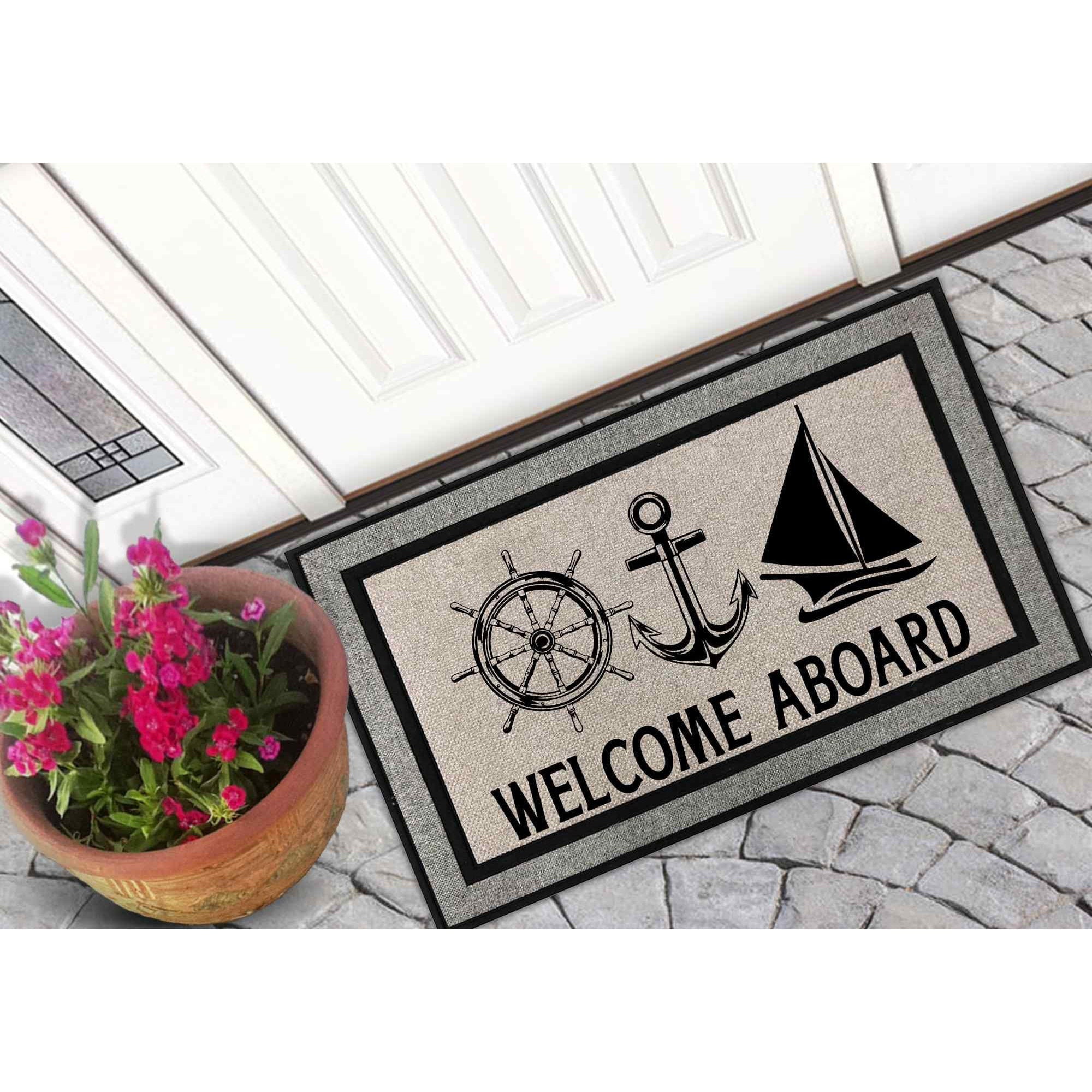 Doormat Grey Welcome Aboard Sail Boat Anchor Boating Welcome Mat Fun ...