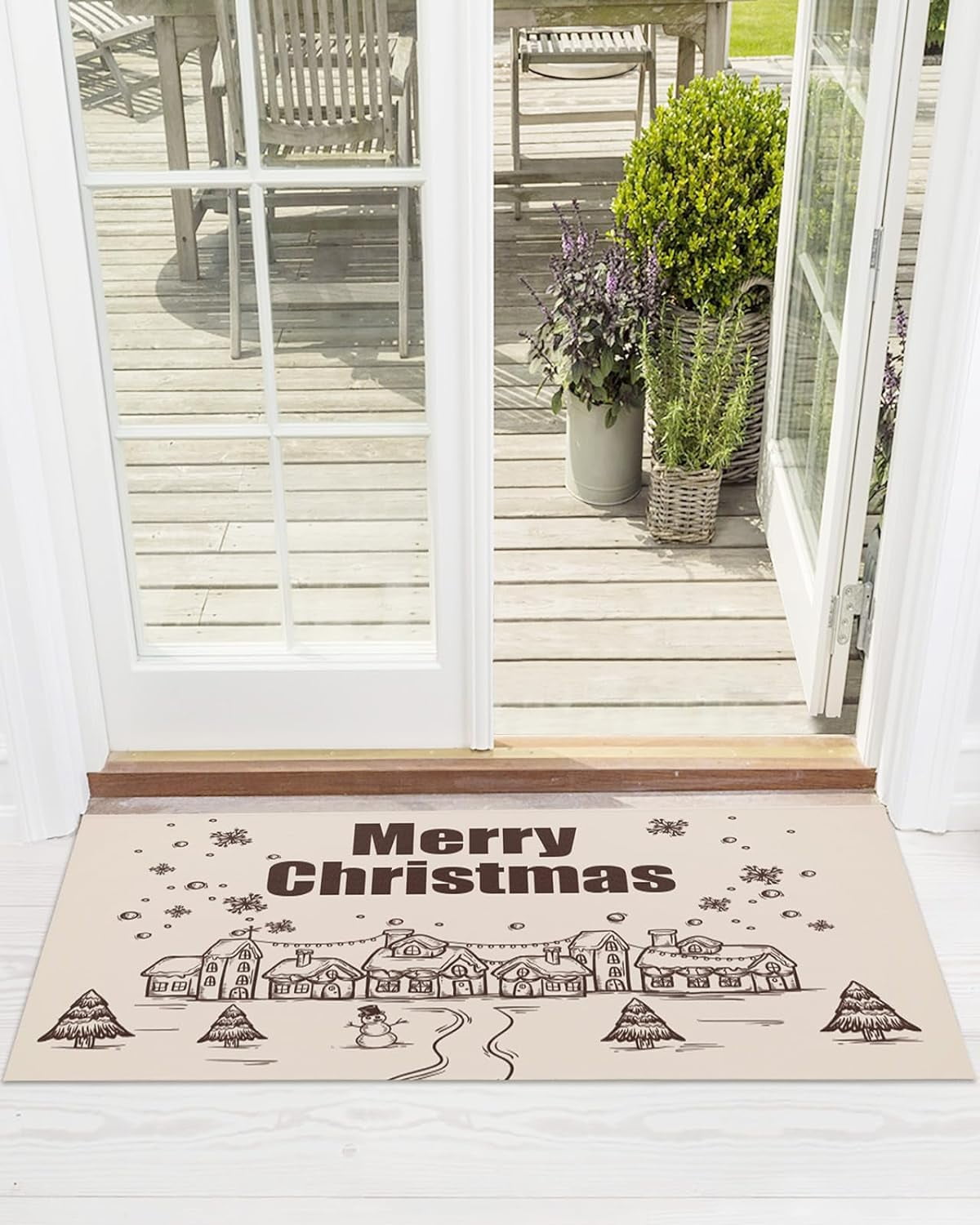 Doormat Indoor/Outdoor,Merry Christmas Tree Snowman Snowflake House ...