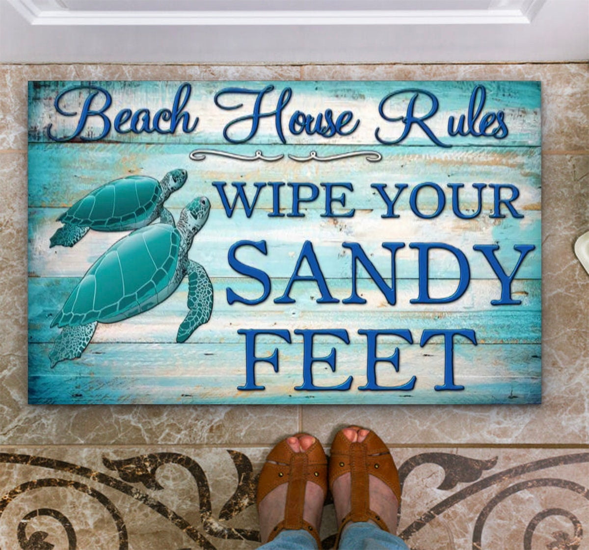 Doormat Inside Rustic Beach House Rules Wipe Your Sandy Feet Doormat ...
