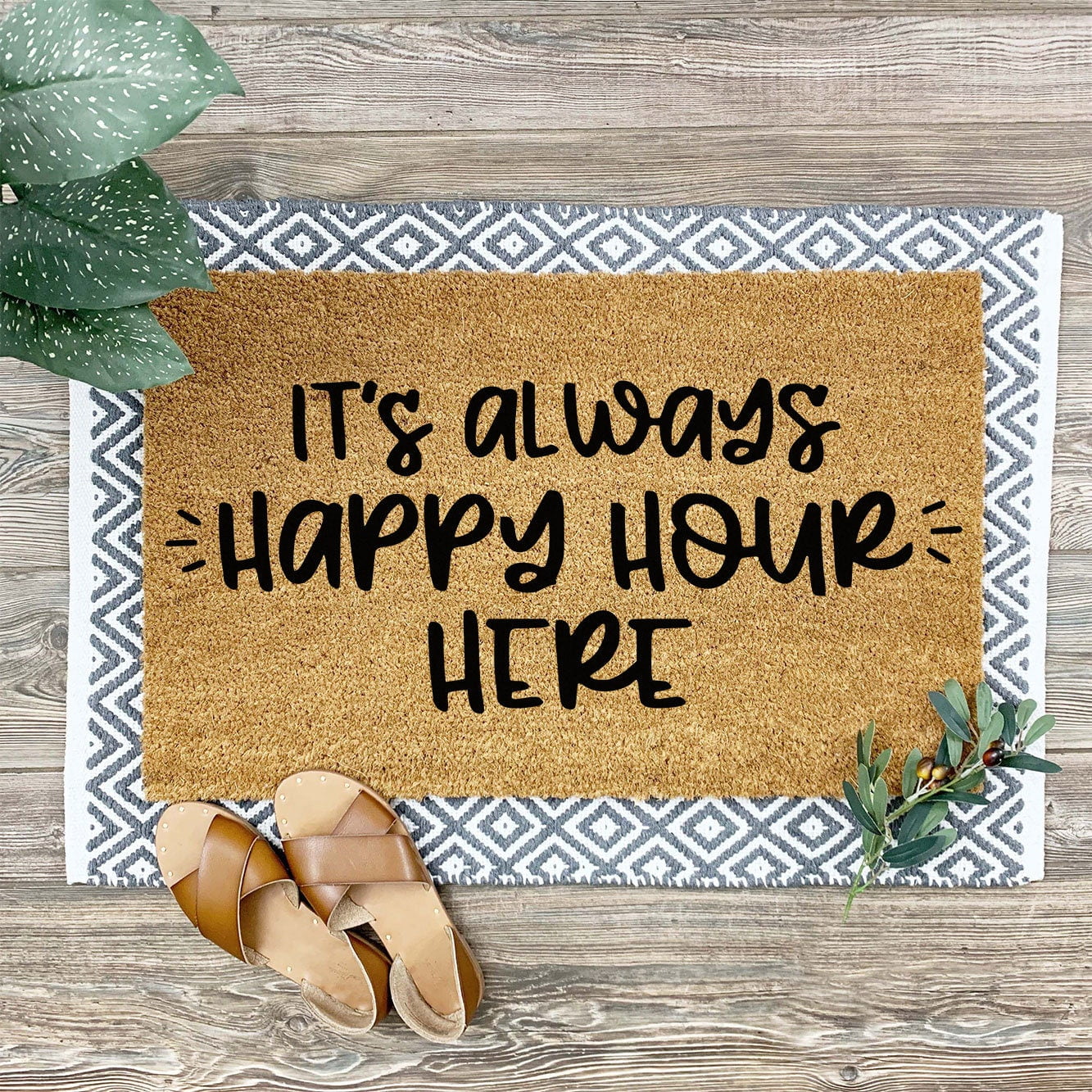 Doormat It's Always Happy Hour Here Welcome Mat Funny Outside Home (18 ...