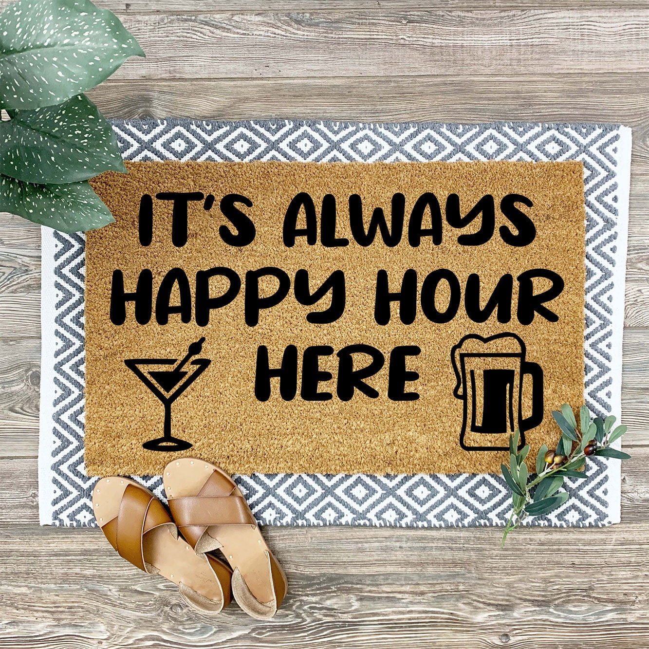 Doormat Its Always Happy Hour Here | Welcome Mat Funny Doormat Farmhou ...