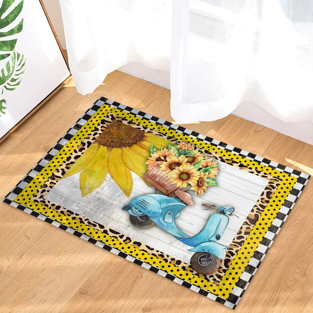 Doormat Kitchen Bathroom Rug Floor Door Mat Electrocar and Sunflowers ...