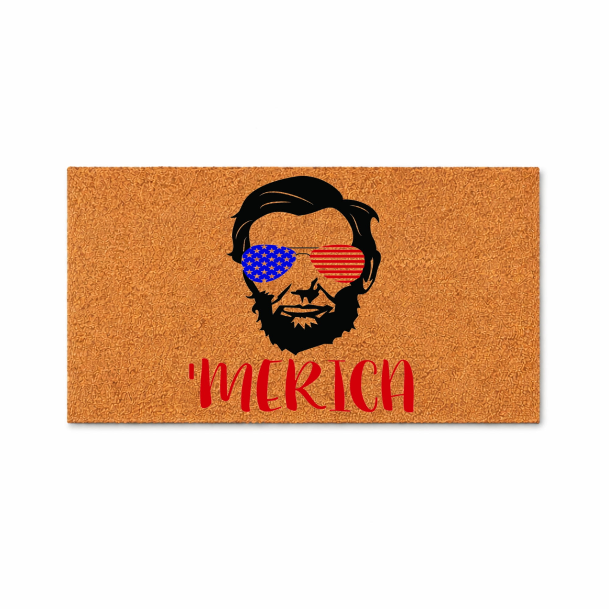 Patriotic Doormat With 'MERICA Text And Bearded Face Sunglasses Graphic ...