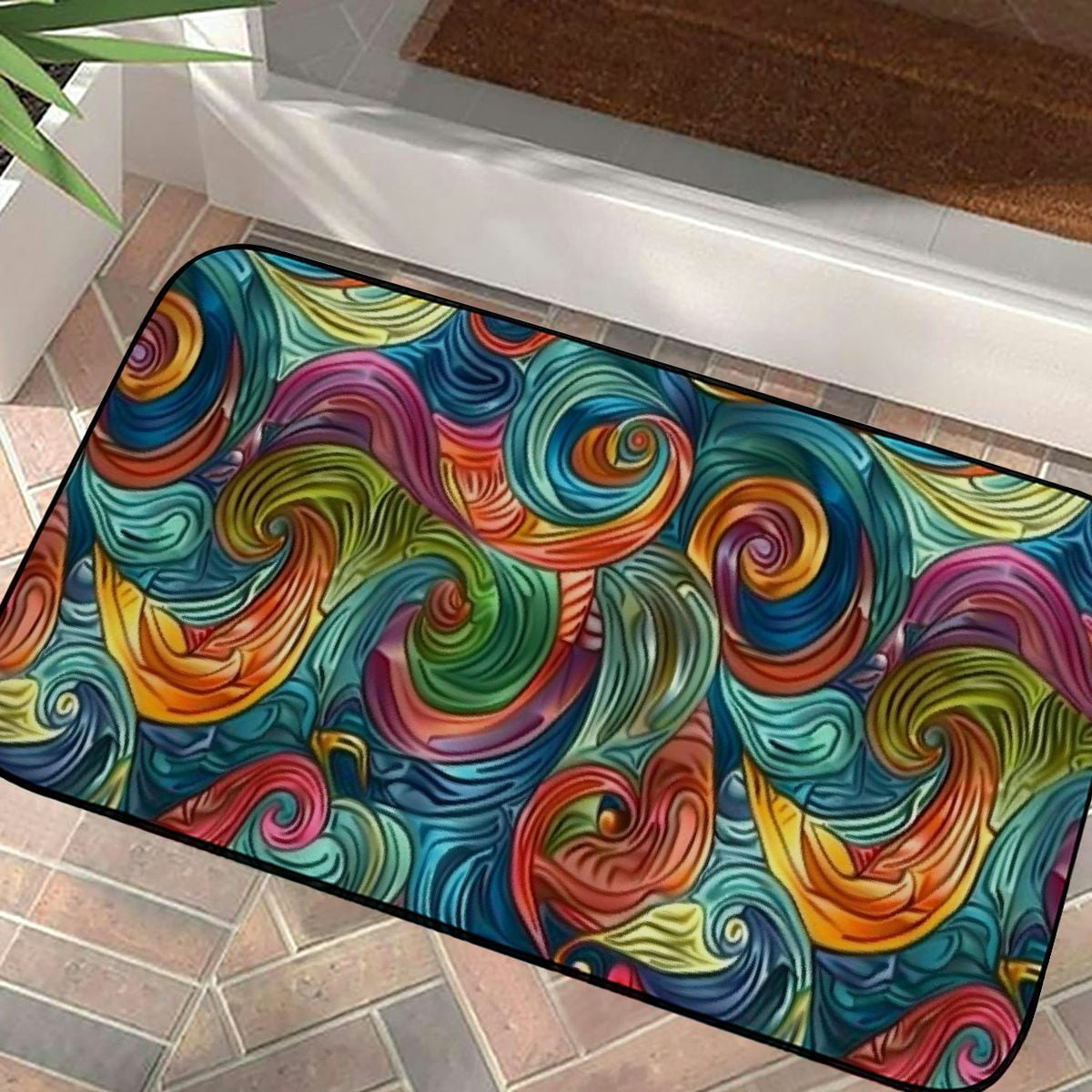 Doormat Non-Slip Washable Floor Mat, Area Rug Colorful Boho Tribal ...
