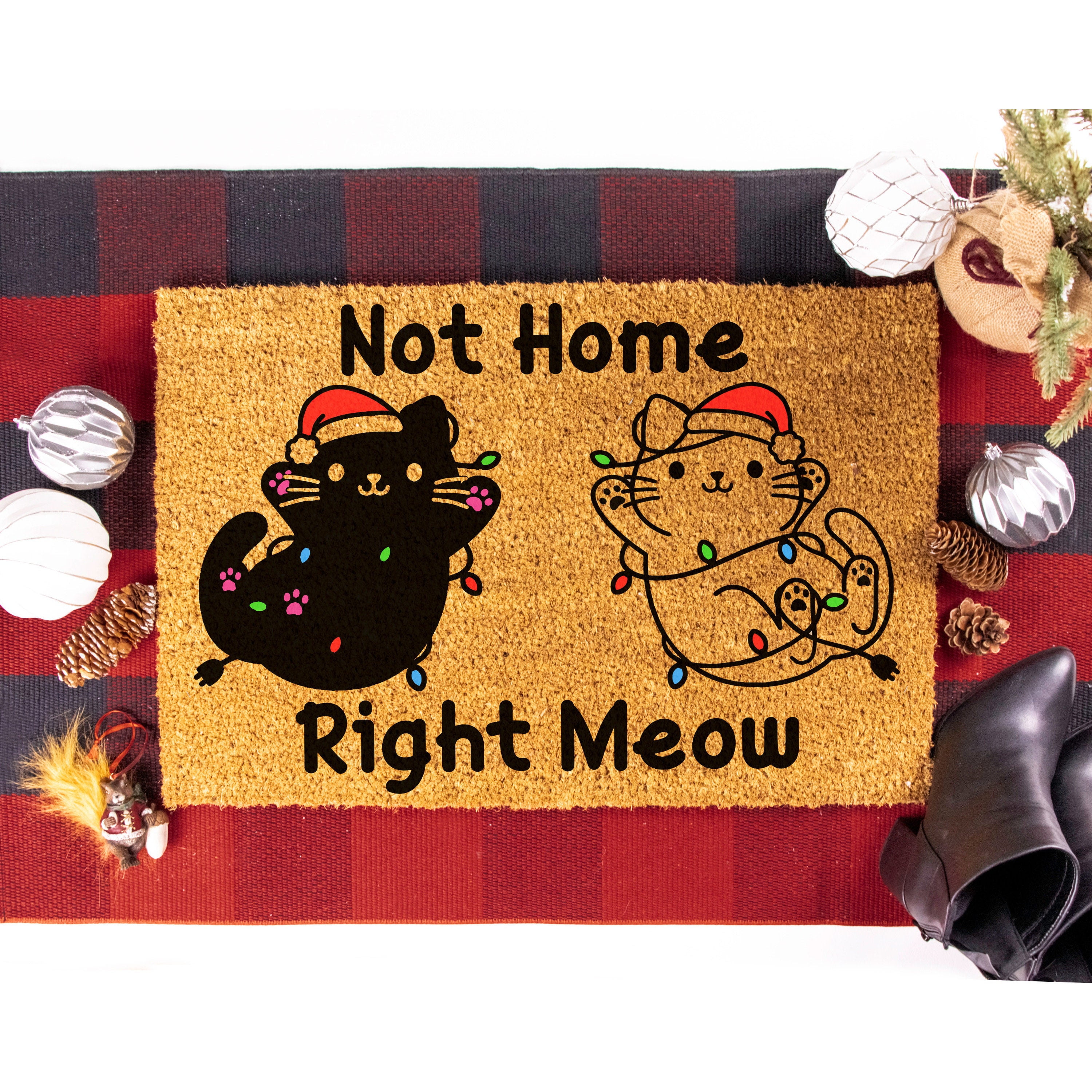 Doormat Not Home Right Meow Christmas Lights Cat Cats Funny Cute Ch (18 ...