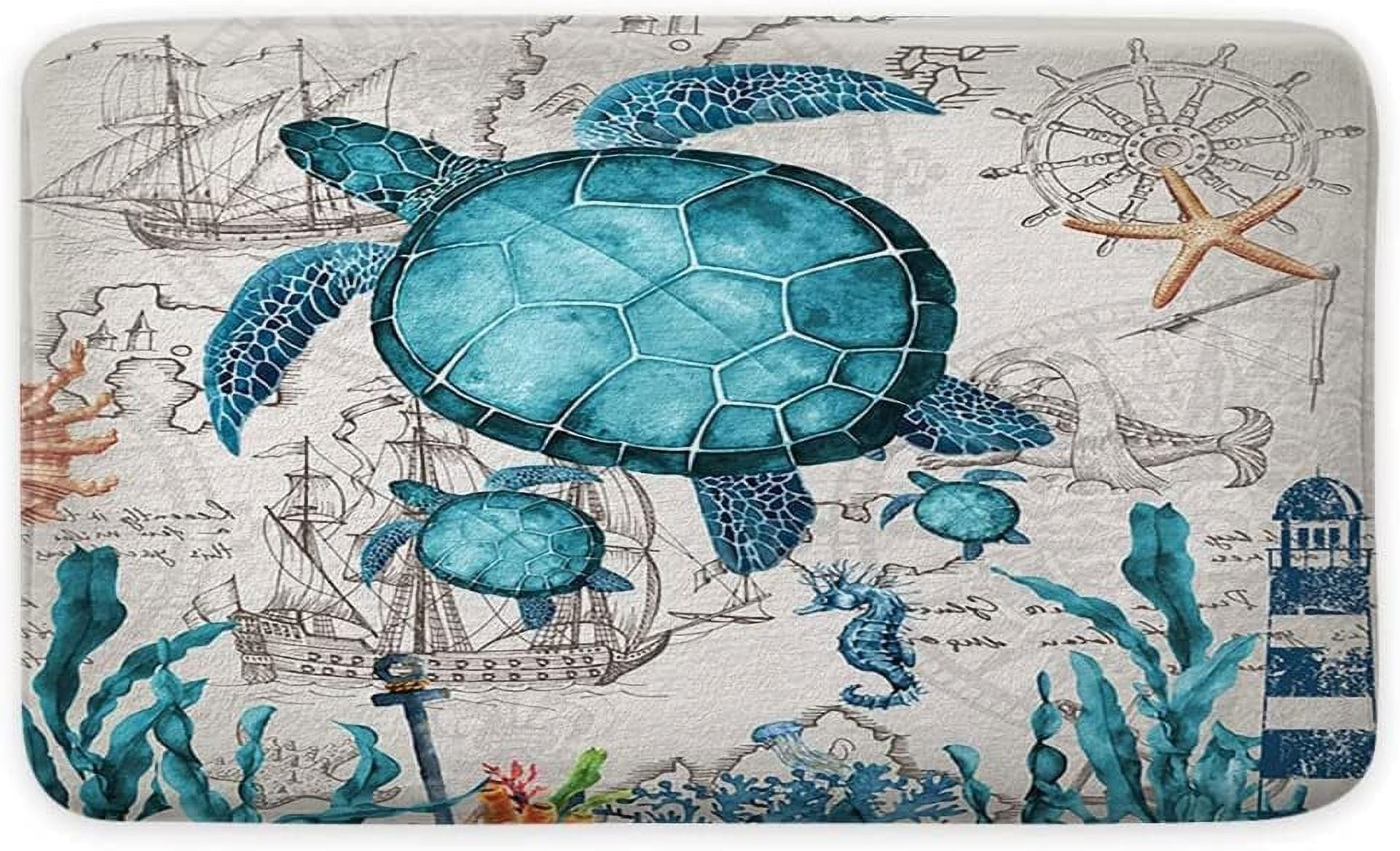 Doormat Outdoor Entrance Funny Teal Sea Turtle Bath Mat Nautical ...
