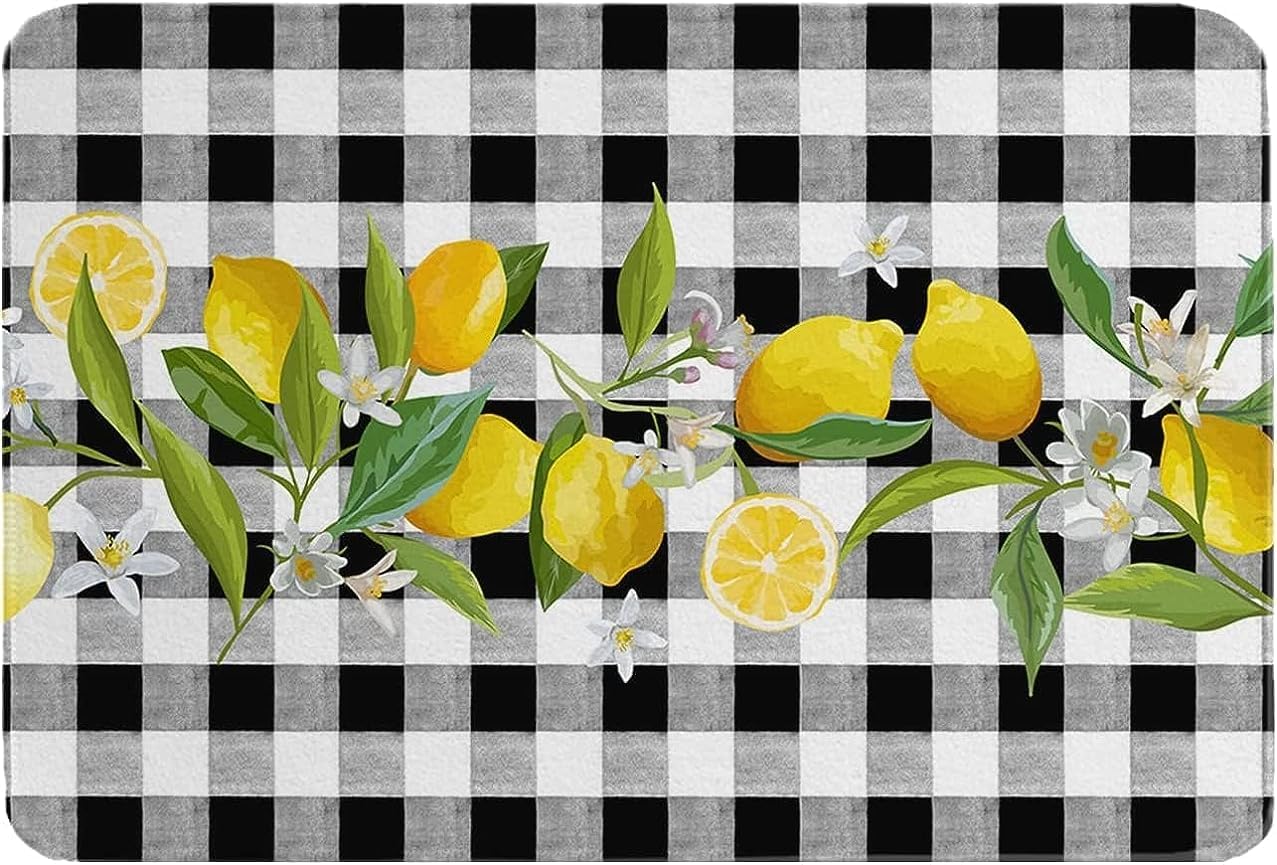 Doormat Outdoor Entrance Welcome Spring Floral Tropical Black Plaid ...