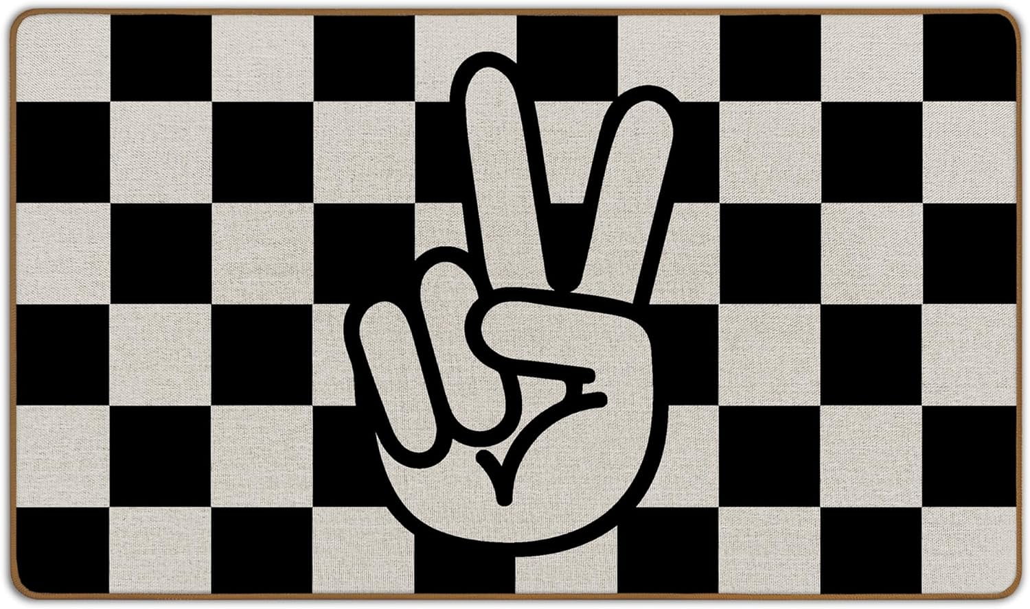 Doormat - Peace Sign Door Mat - Retro black and white checkered, modern ...