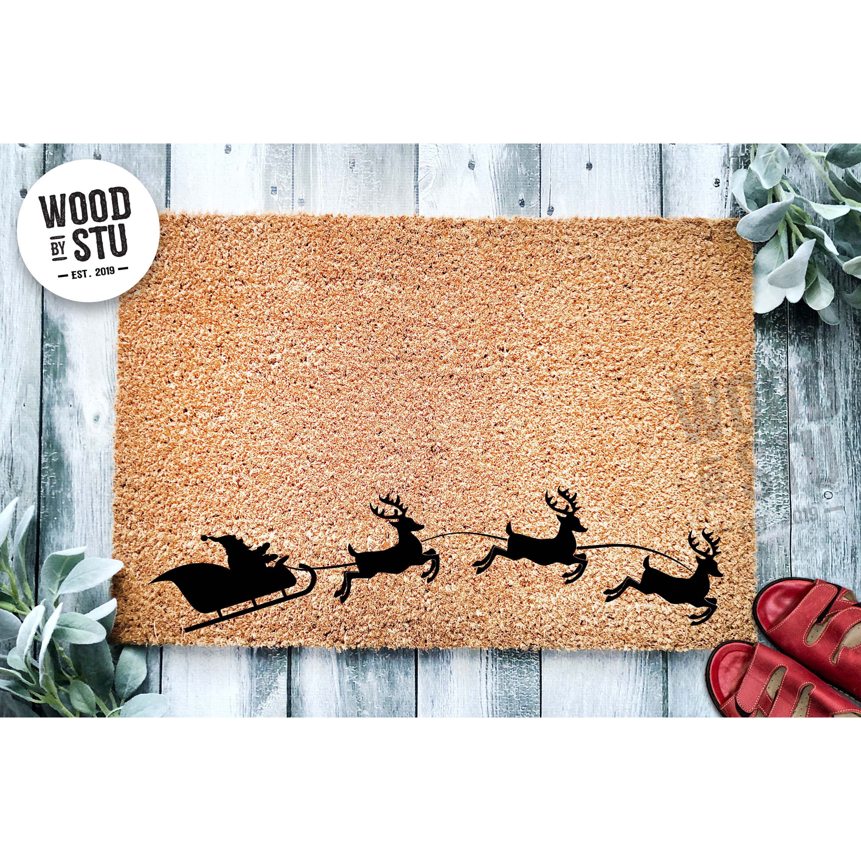 Doormat Santa's Reindeer And Sleigh | Reindeer Santa Claus Sleigh Chri ...