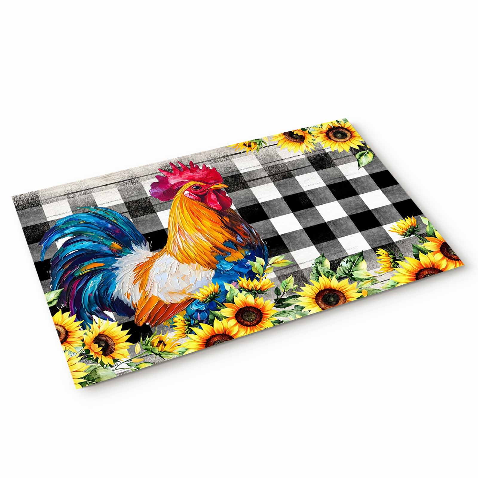 Doormat Sunflower Rooster Doormats Entrance Door Rug Farm Animal Black ...