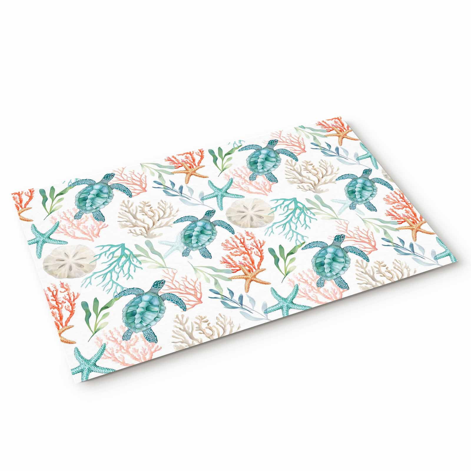 Doormat Teal Green Turtle Doormats Entrance Door Rug Starfish Coral ...