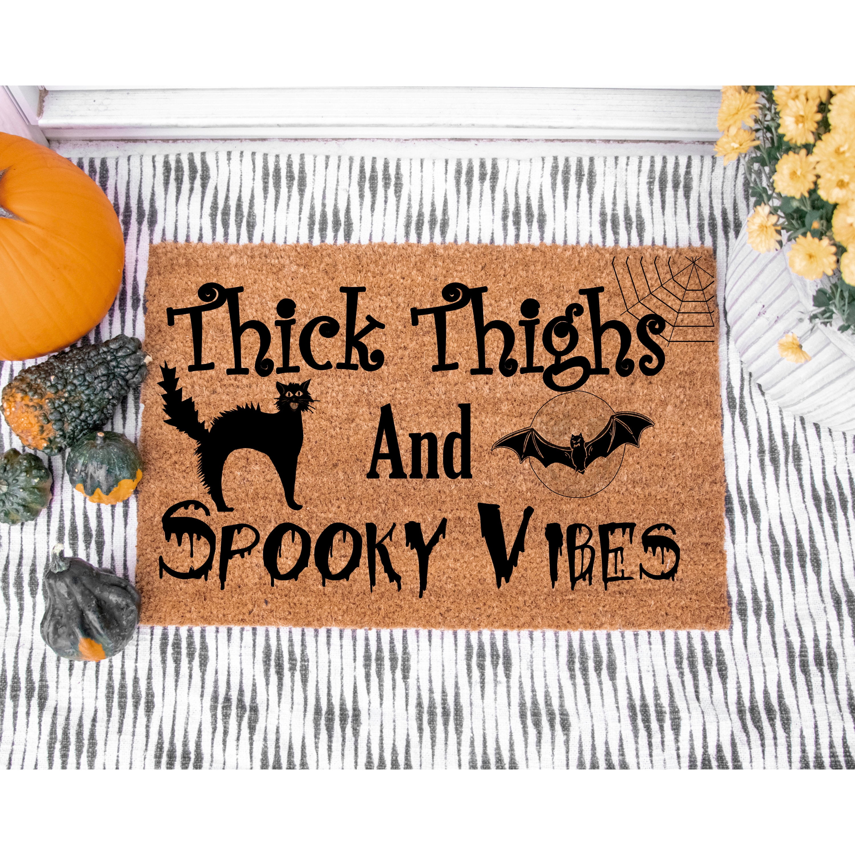 Doormat Thick Thighs & Spooky Vibes Halloween Doormat Welcome Mat Hall ...