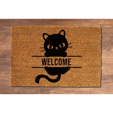 SXU Welcome Mat, Cute Black Cat Doormat, Coir Front, Anti-Slip PVC ...