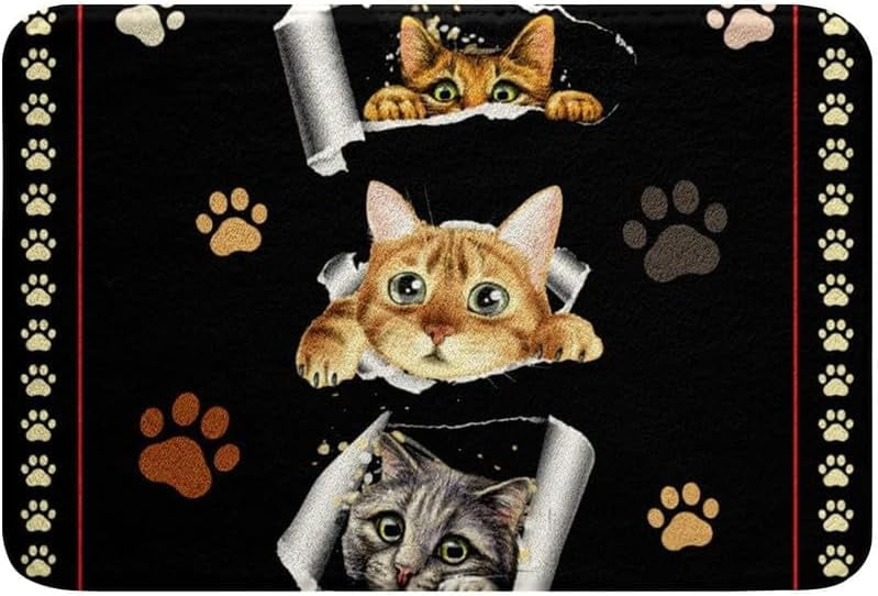 Doormat Welcome Cute Cats Paw Print Animals Funny Entryway School Rugs ...