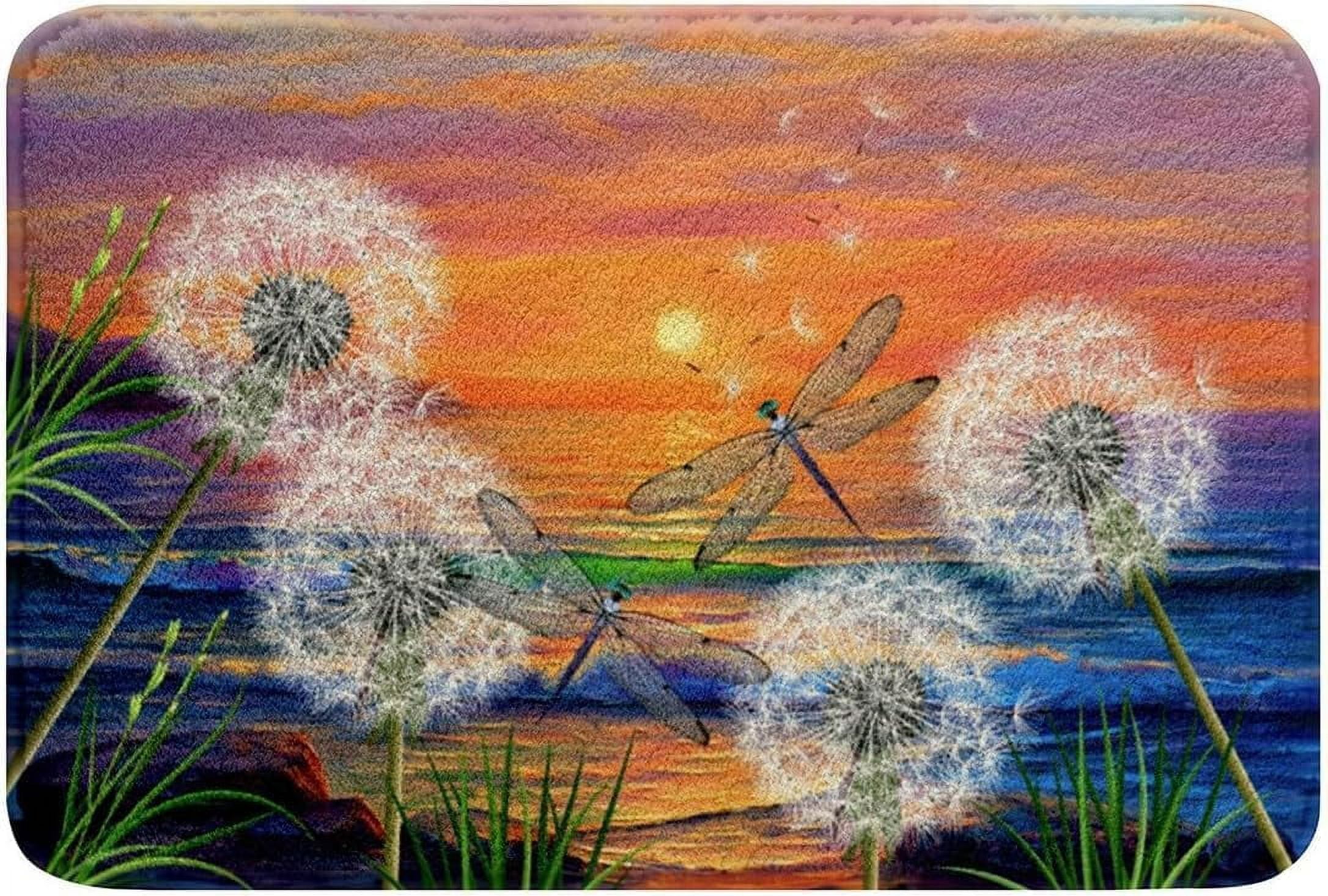 Doormat Welcome Dandelion Dragonfly Sunset Funny Entryway Rugs Indoor ...