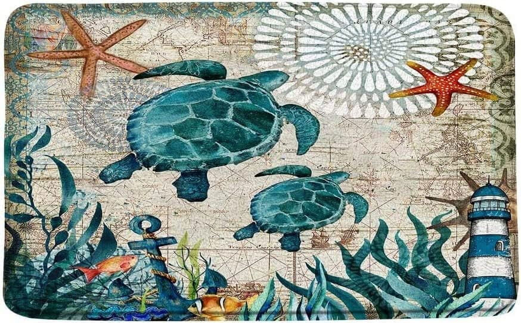 Doormat Welcome Mat Sea Turtle Bathroom Non-Slip Mat Nautical Map ...