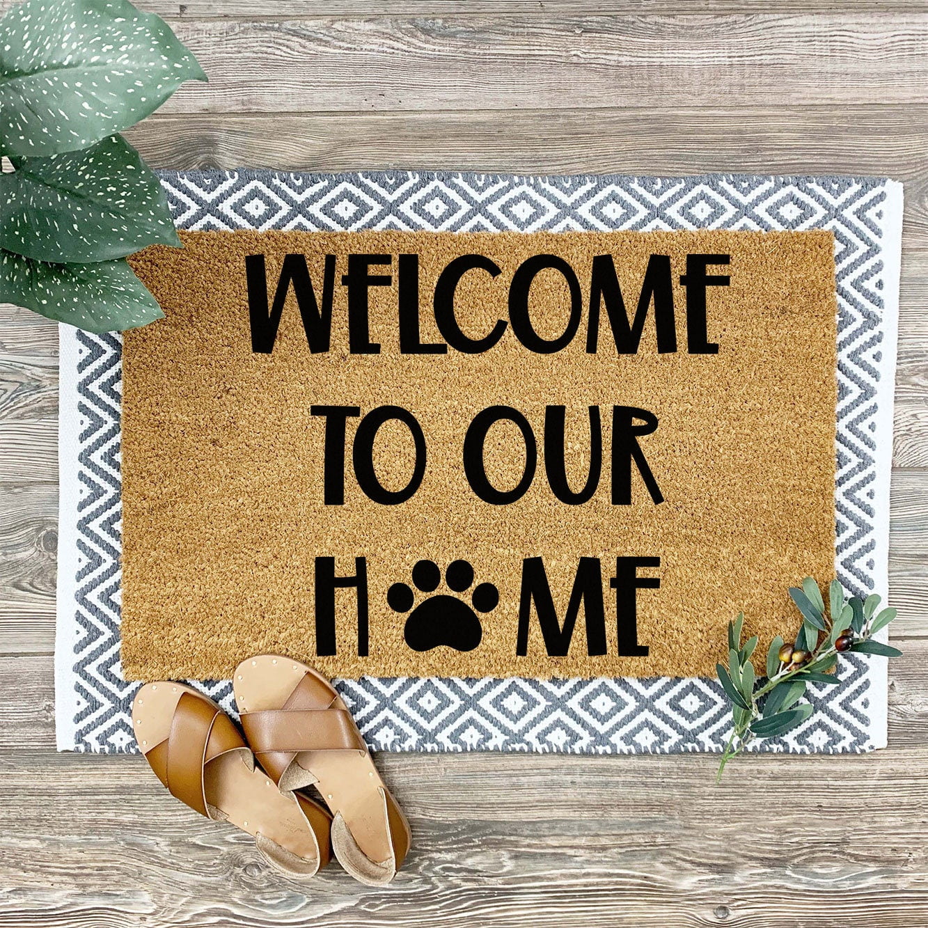 Doormat Welcome To Our Home Paw Print Welcome Mat First House Closing ...