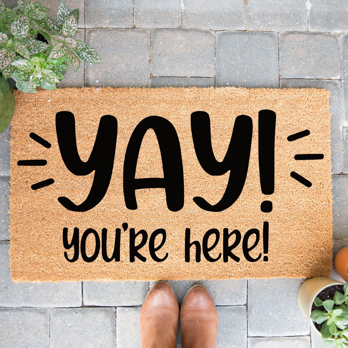 Doormat Yay You're Here Welcome Mat Outside New Home Gift For Her Mini ...