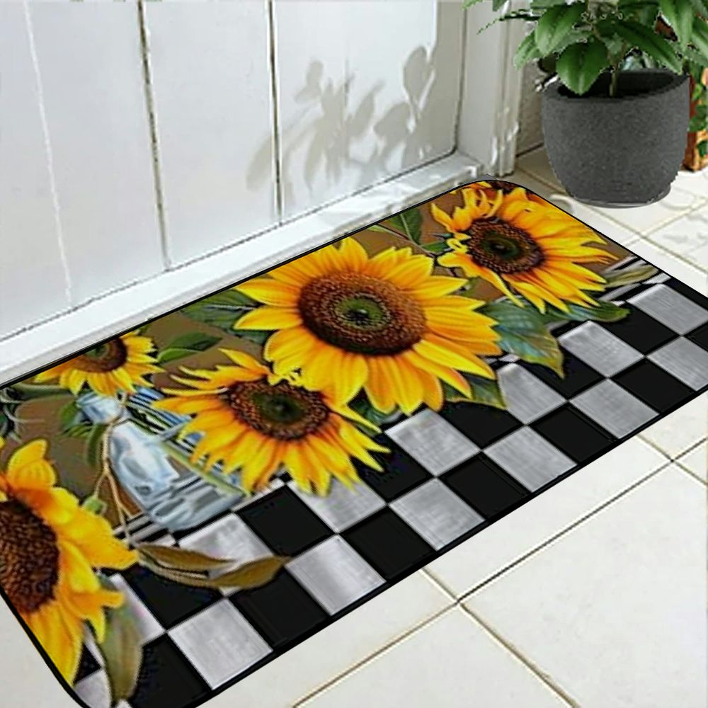 Doormats Entrance Rugs Floral Farm Sunflowers Entryway Door Mats Rustic ...
