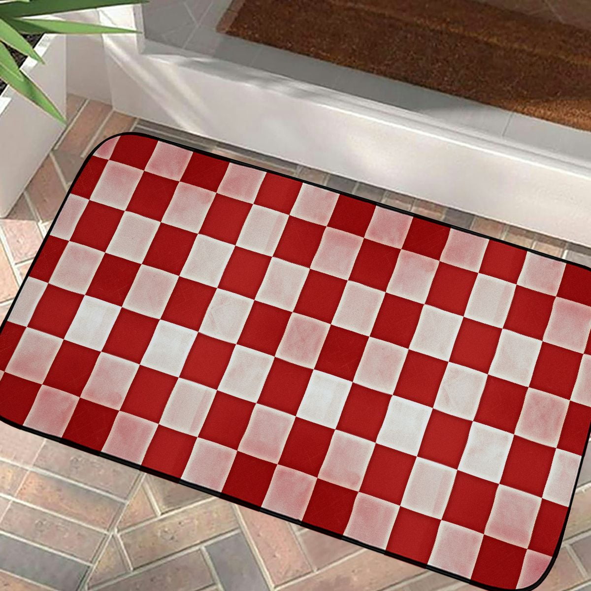 Doormats Entrance Rugs Red White Buffalo Plaid Check Entryway Door Mats ...