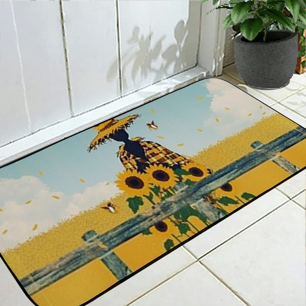 Doormats Entrance Rugs Sunflowers Entryway Door Mats Wood Plank Yellow ...