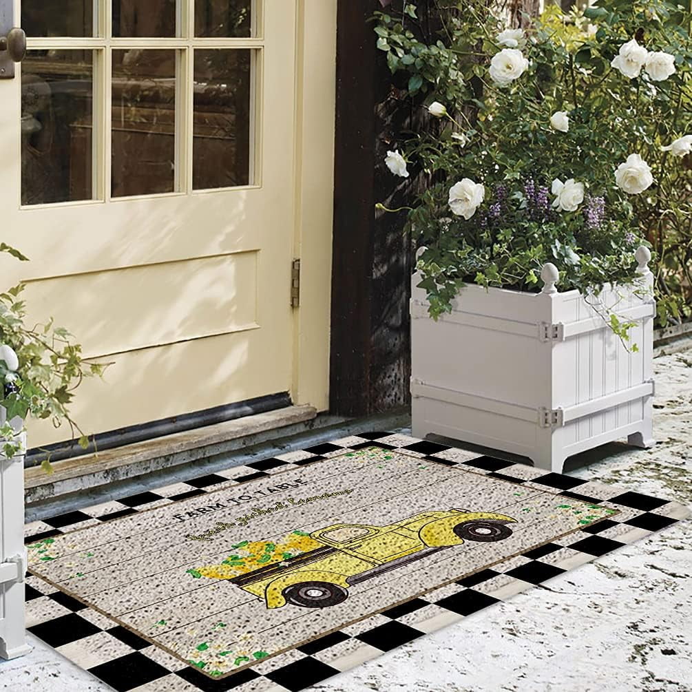 Doormats Indoor Outdoor Mat, Fresh Lemon Yellow Truck Farm to Table ...