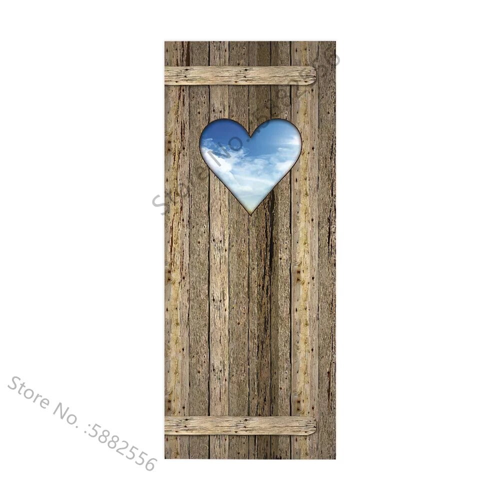 Doors Wallpaper Imitation Wood Retro 3D Self-Adhesive Vinyl Door ...