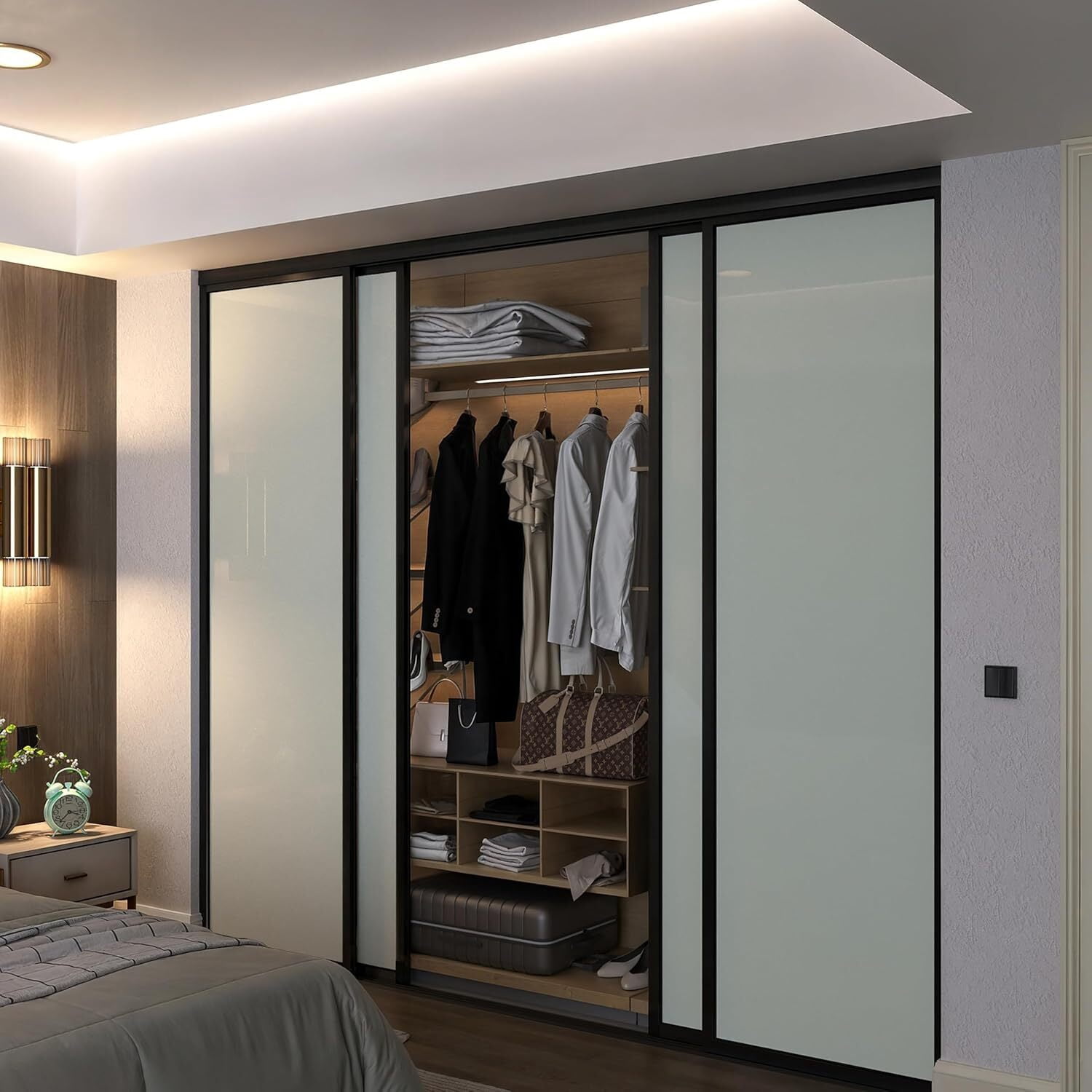 Doors55 Door55 4 Panel Glass Sliding Closet Door with Aluminum Frame ...