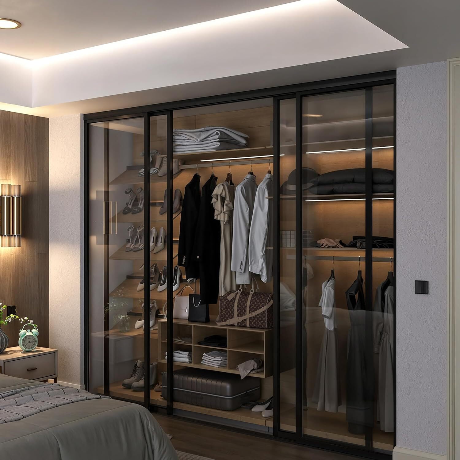 Doors55 Door55 4 Panel Glass Sliding Closet Door with Aluminum Frame ...