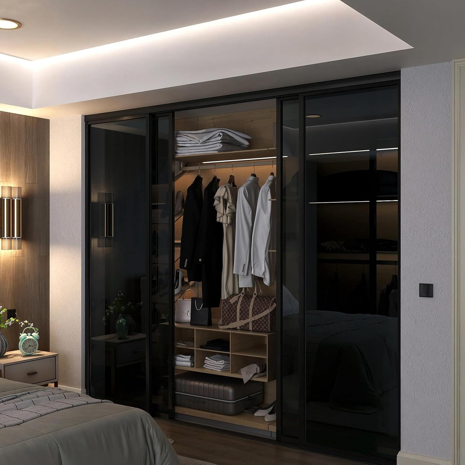 Doors55 Door55 4 Panel Glass Sliding Closet Door with Aluminum Frame ...