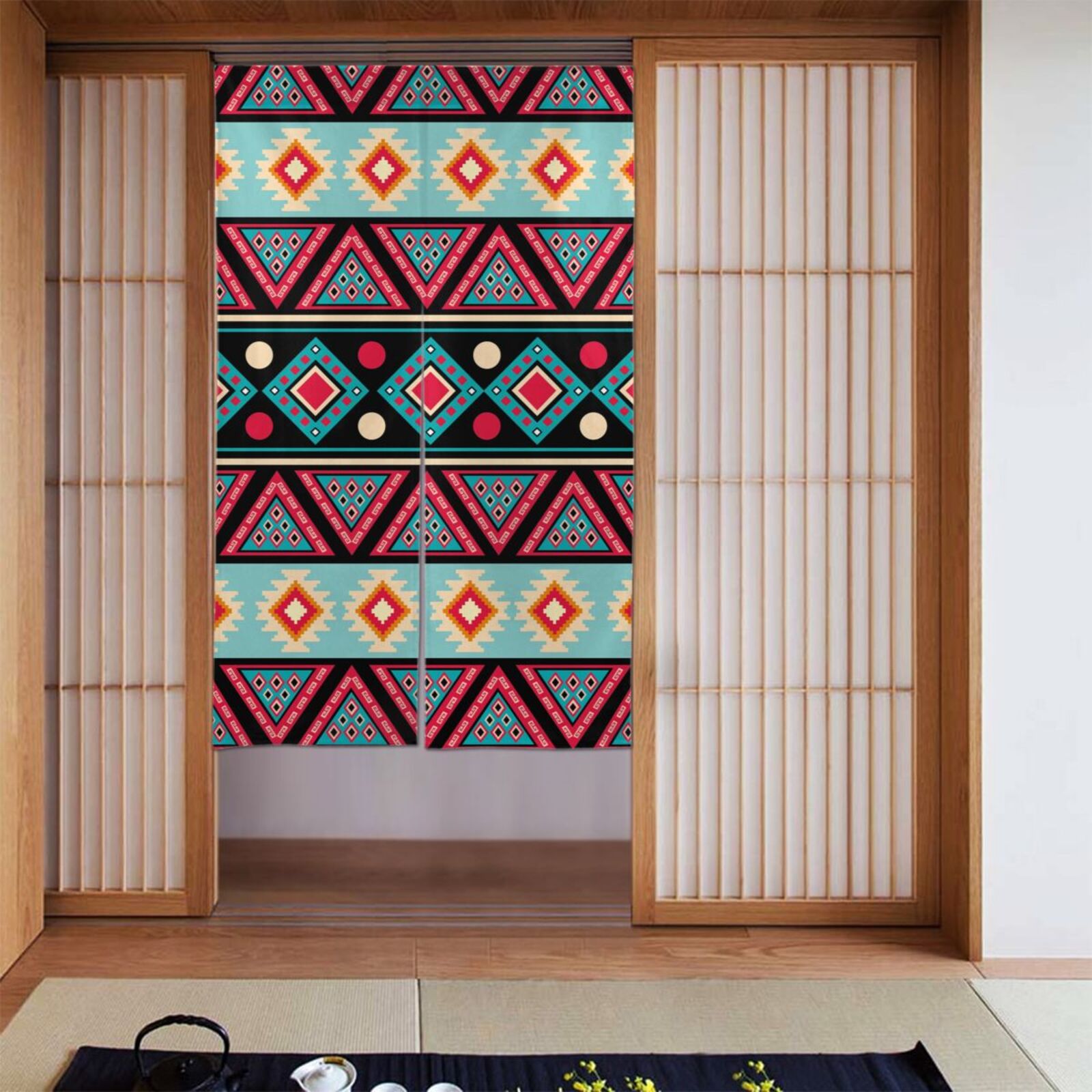 Doorway Drape Split Curtains, Bohemian Southwestern Native Retro Room ...
