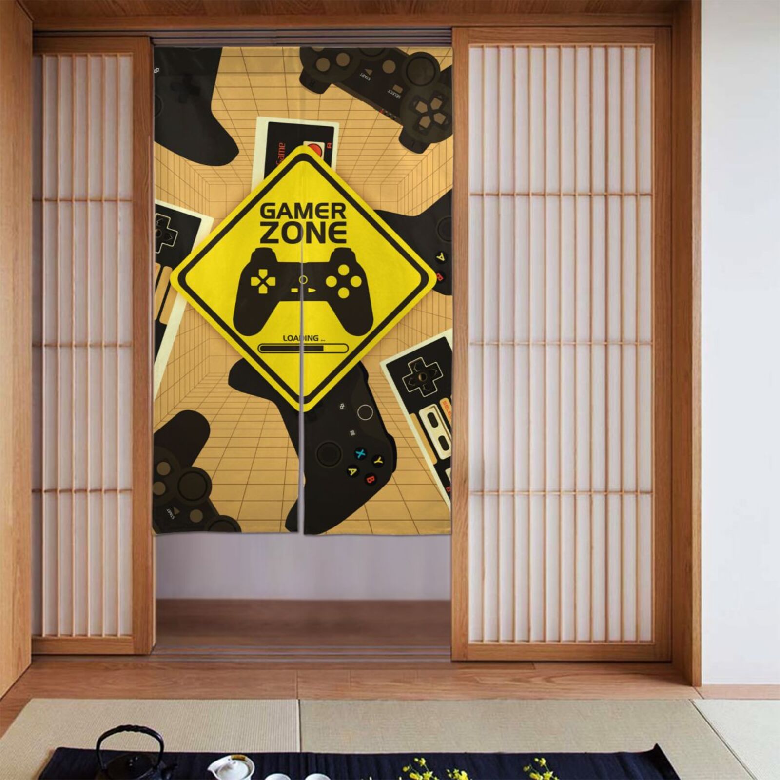 Doorway Drape Split Curtains, Gamer Zone Gamepad Room Divider Privacy ...