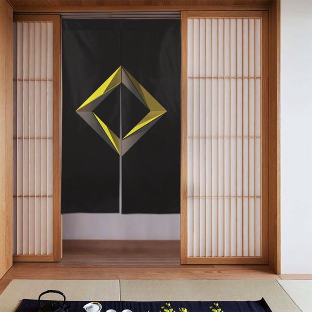 Doorway Drape Split Curtains, Geometric Cube Shape Room Divider Privacy ...