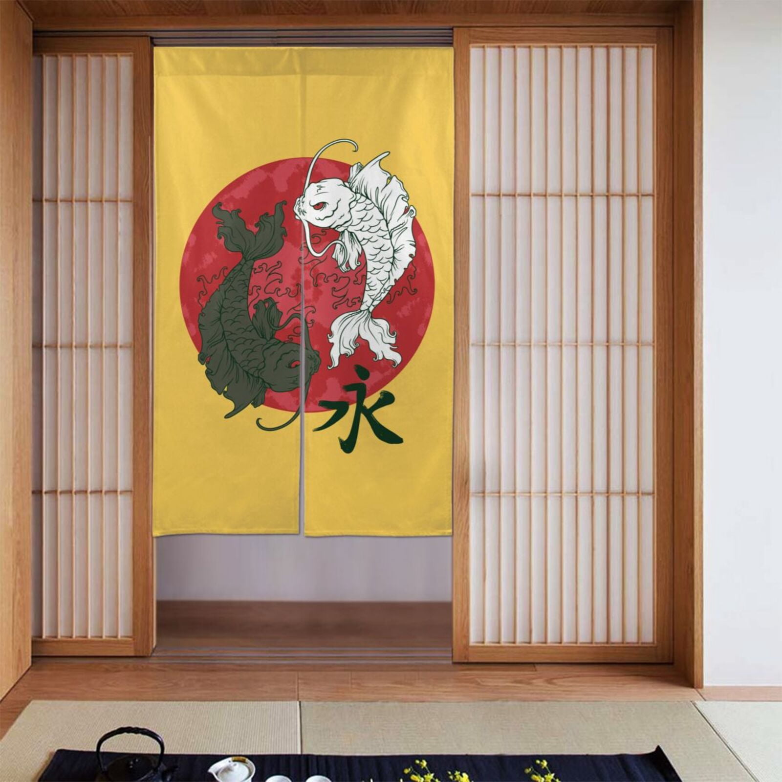 Doorway Drape Split Curtains, Japan Pond Koi Carp Room Divider Privacy ...