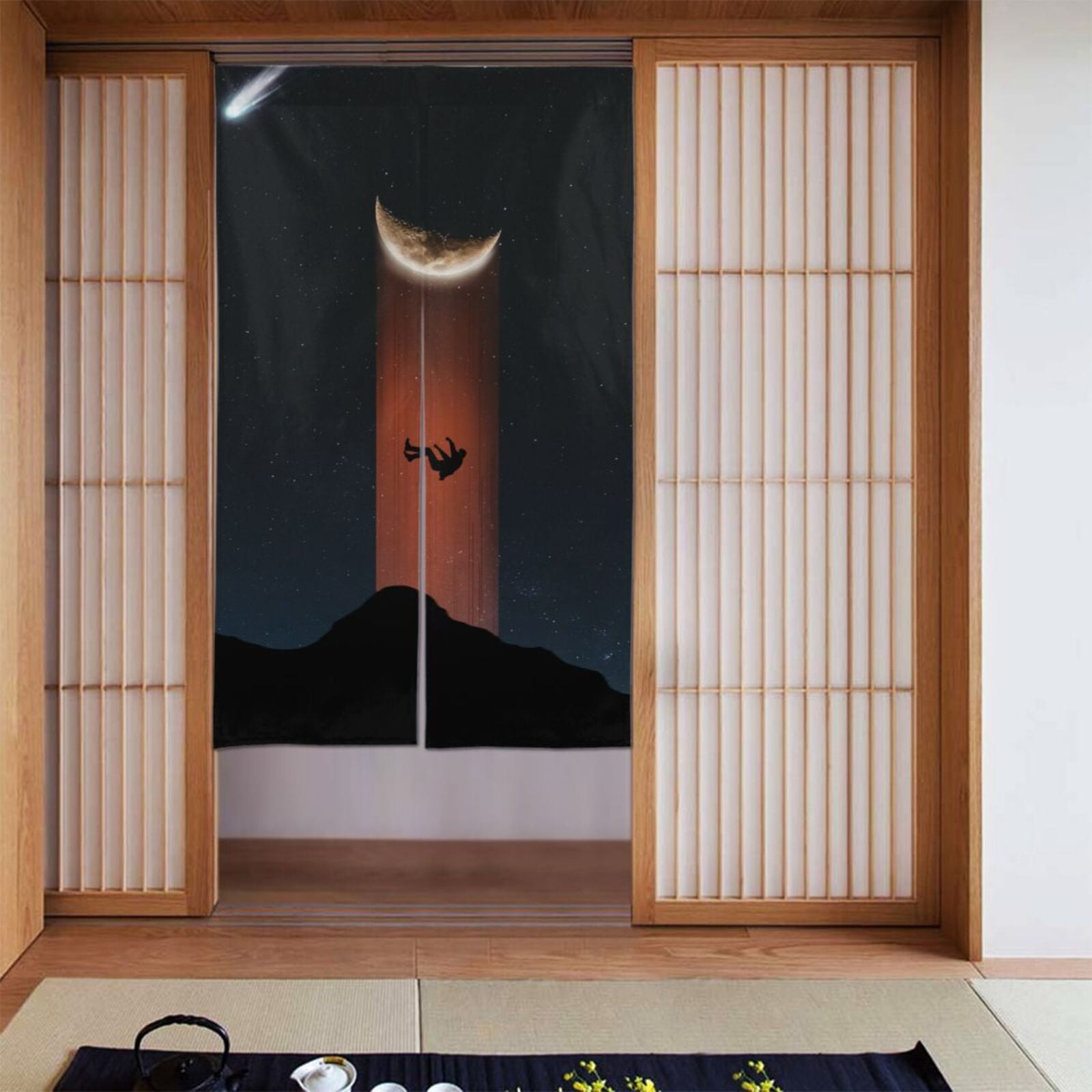 Doorway Drape Split Curtains, Moon Night Shooting Star Room Divider ...