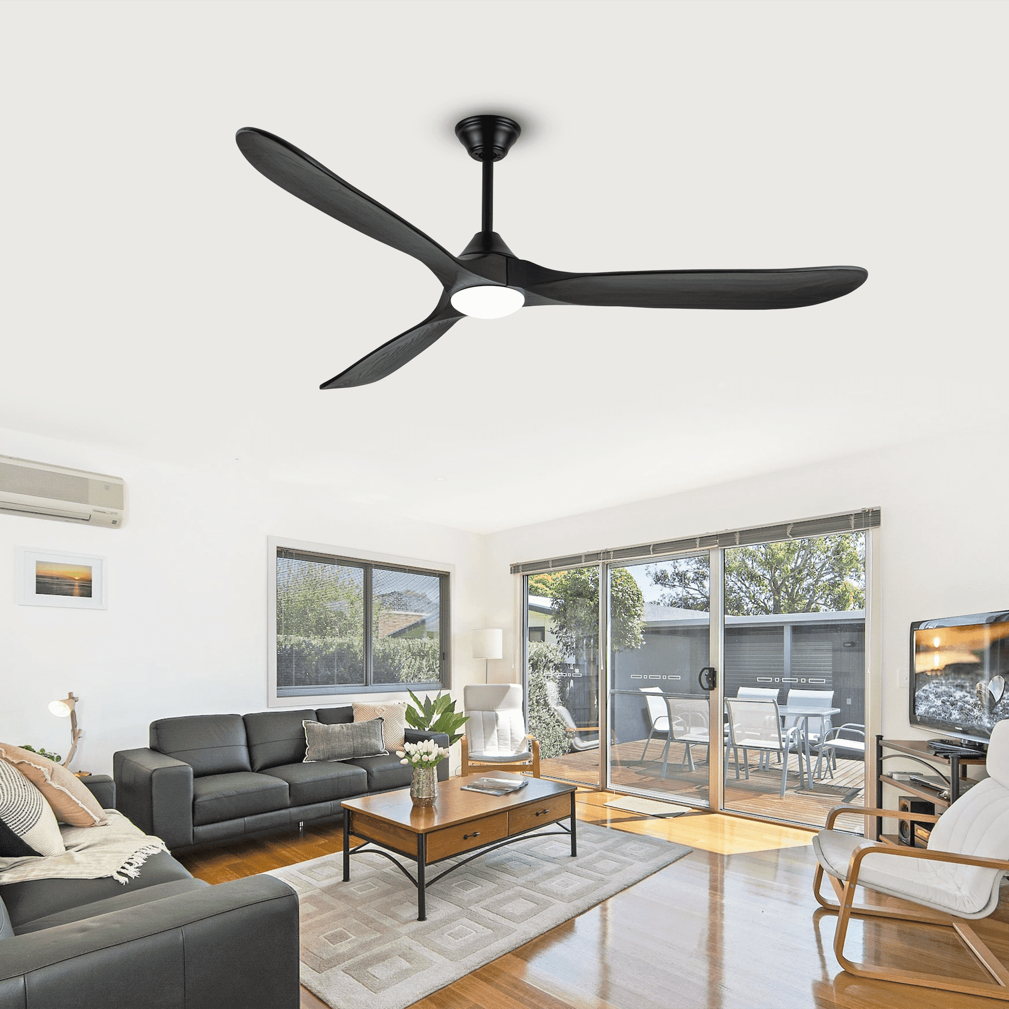 Doozoler 52 inch Modern Black Ceiling Fan with Light, Indoor Outdoor 3 ...