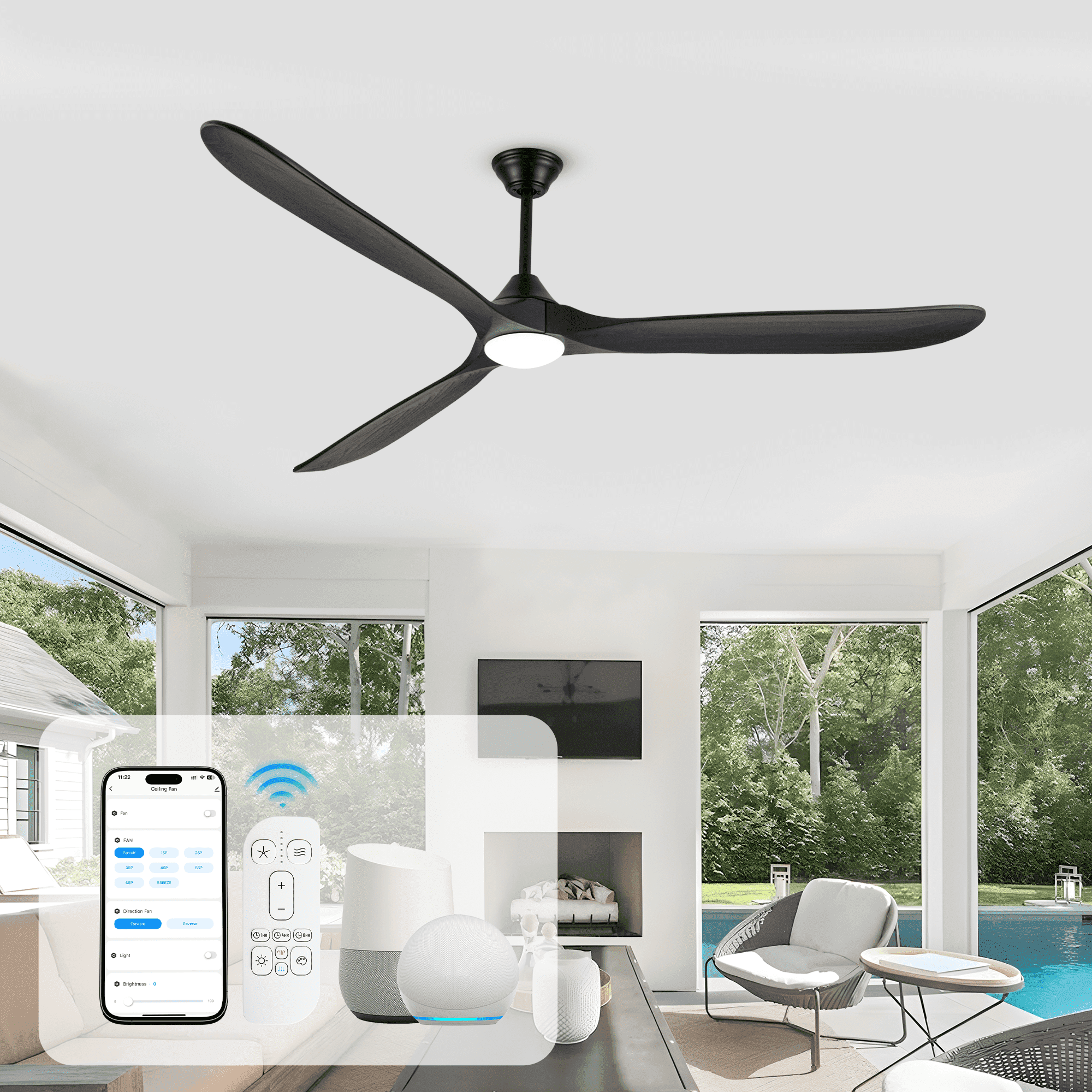 DOOZOLER Smart Ceiling Fan with Light - 70" Outdoor Ceiling Fans for Patios with Light, Modern ...