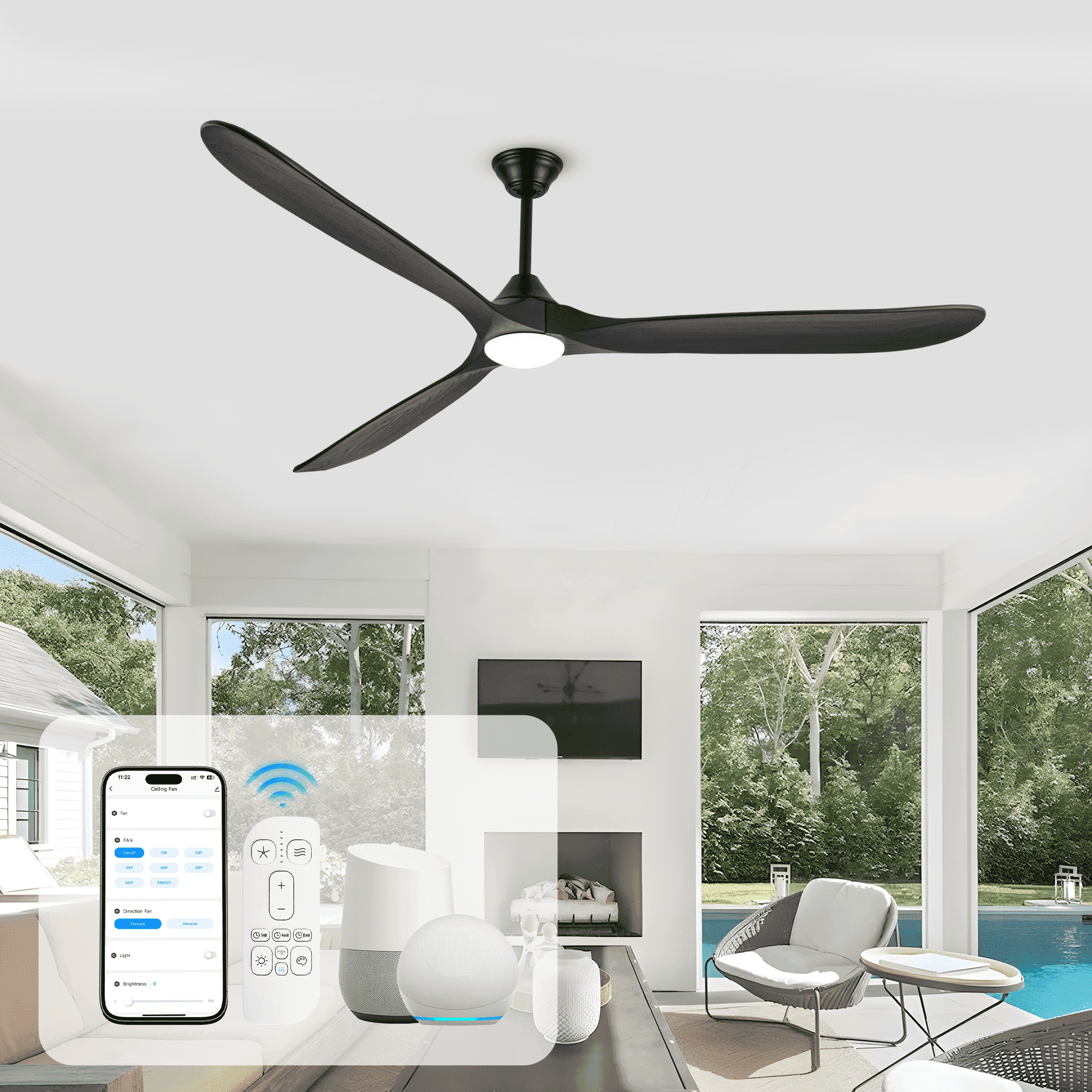 DOOZOLER Smart Ceiling Fan with Light - 70" Outdoor Ceiling Fans for ...