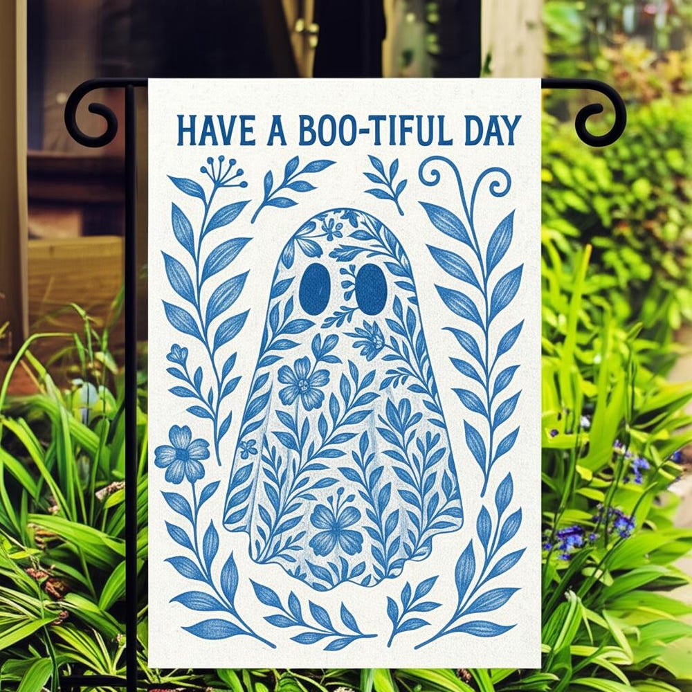 Dopaflag Blue Chinoiserie Ghost Garden Flag, Have a Boo-tiful Day ...