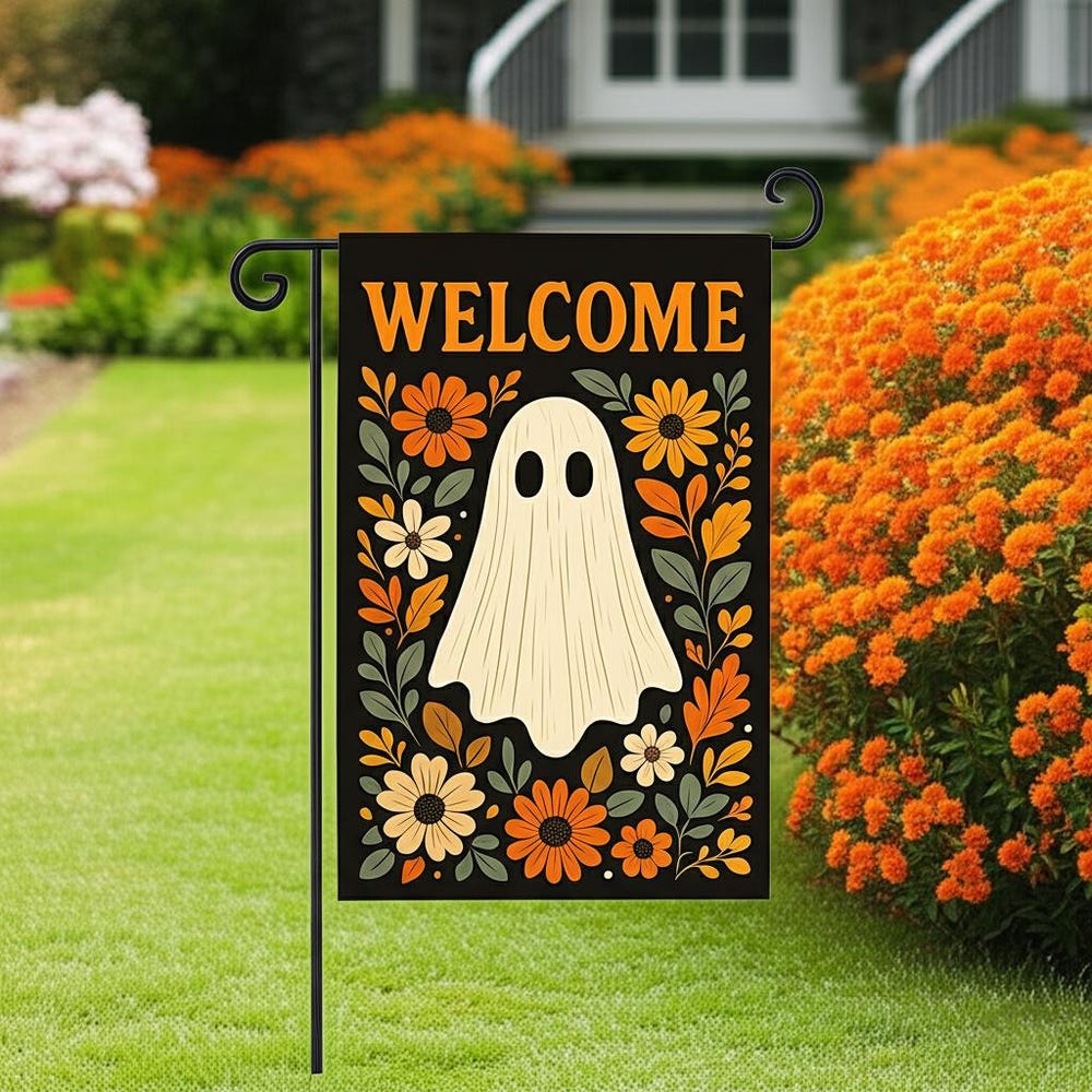 Dopaflag Ghost Welcome Garden Flag, Fall Floral Hal.low.een Outdoor ...