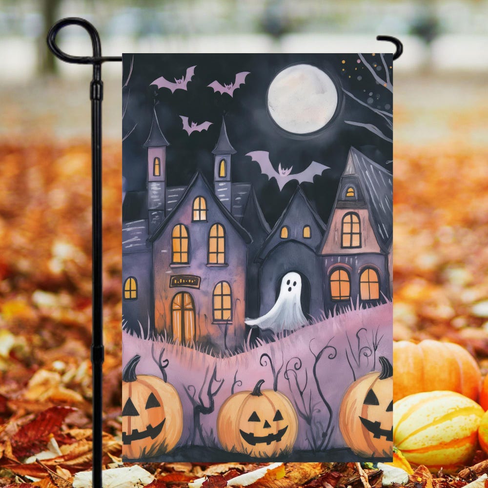 Dopaflag Hal.low.een Folk Art Haunted Town Garden Flag Village Sheet ...