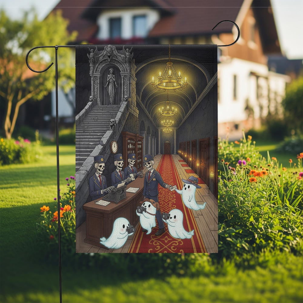 Dopaflag Haunted Hotel Hal.low.een Flag: Spooky Ghosts & Skeleton Staff ...