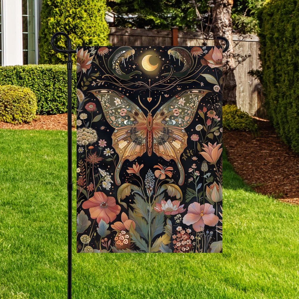 Dopaflag Majestic Moon Moth Moody Garden Flag Dusty Pink Dark Floral ...
