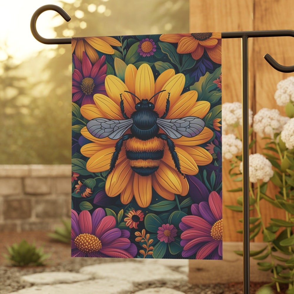 Dopaflag Quaint and Charming: Bee and Flowers Small Garden Flag for ...