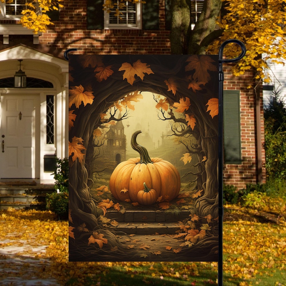 Dopaflag Spooky Whimsical Moody Pumpkin Garden Flag Fairytale Castle ...