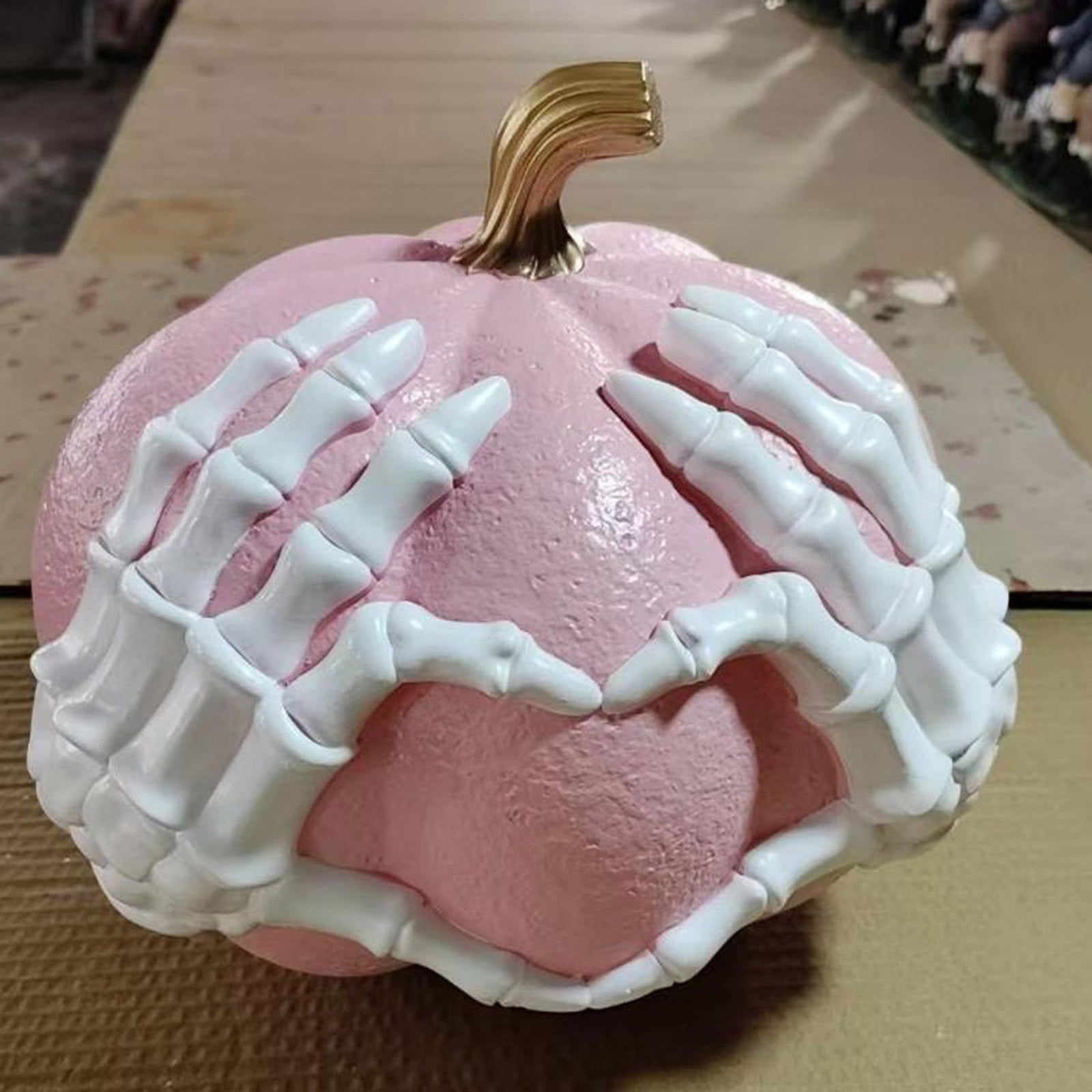Dopamine Pink Skeleton Hand Pumpkin Statue, Spooky Gothic Tabletop ...