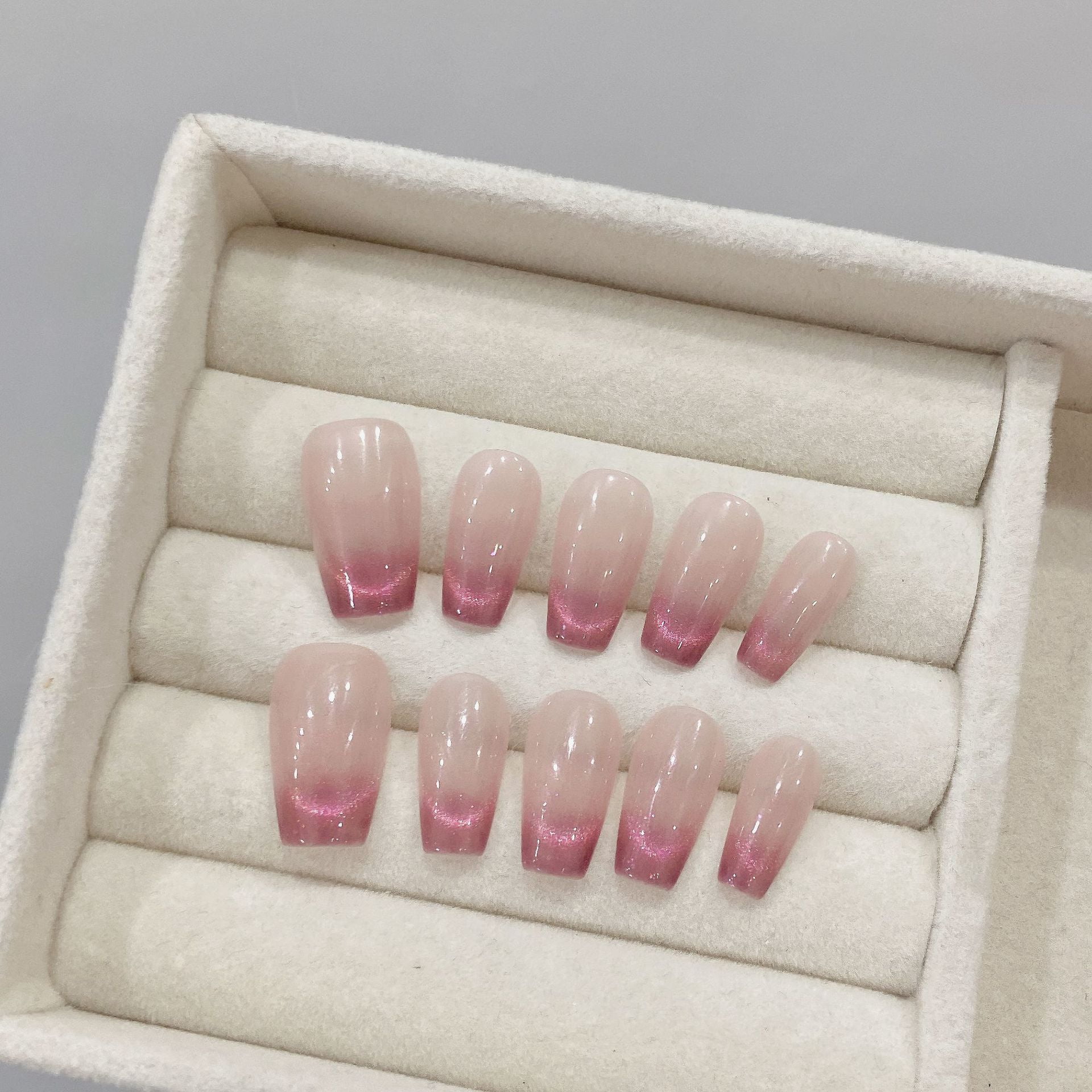 Dopamine two-color cat's eye pure handmade manicure, wearable nail ...