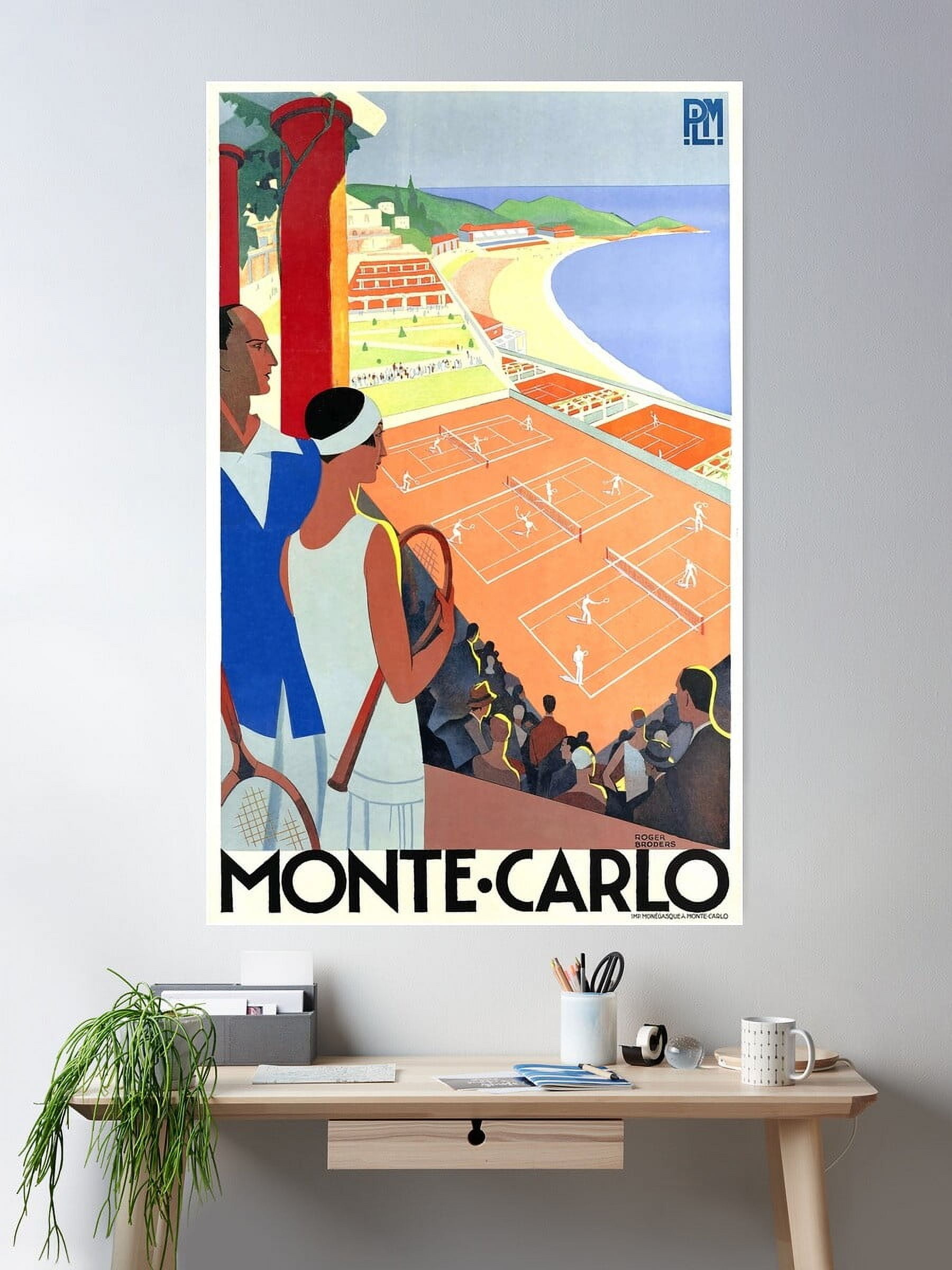 Dopaprint UNFRAMED PAPER POSTER 1930 Monte-Carlo Tennis Monaco Plm Travel Poster Wall Art ...