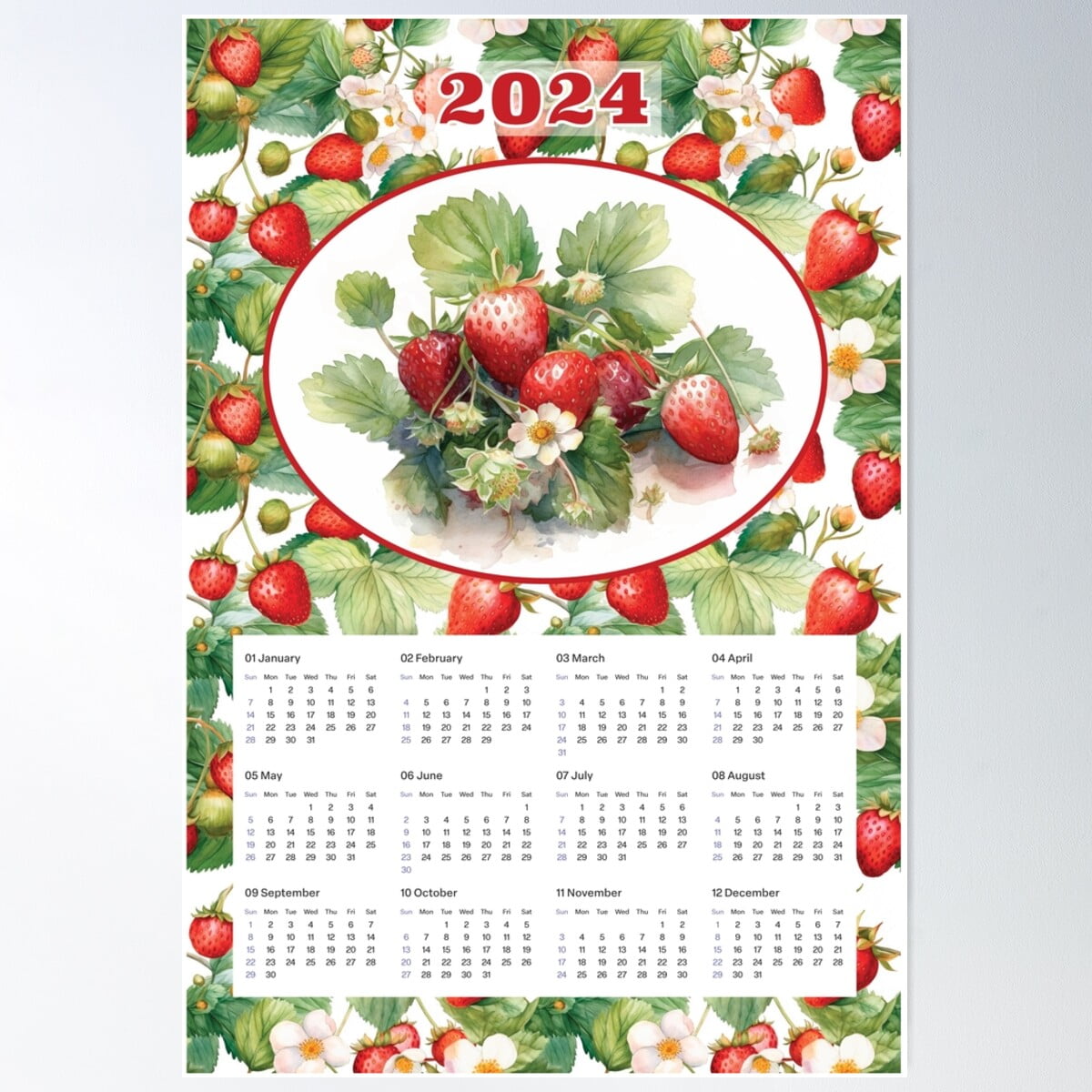 Dopaprint UNFRAMED PAPER POSTER 2024 Strawberries Calendar, Vintage ...